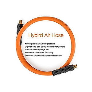 Giraffe Tools Hybrid Lead-in Air Hose, 3/8 inch x 6 ft, 1/4 in. MNPT Fittings, 300 PSI Heavy Duty, Lightweight Air Compressor Hose Short