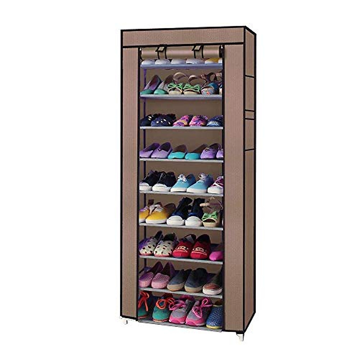 Shoe Rack 10 Tier, Shoe Organizer With Cover, Shoe Rack 24 Inches Wide, Shoe Stand For Bedroom, Space Saving Shoe Rack Organizer, Sneaker Rack (Coffee)