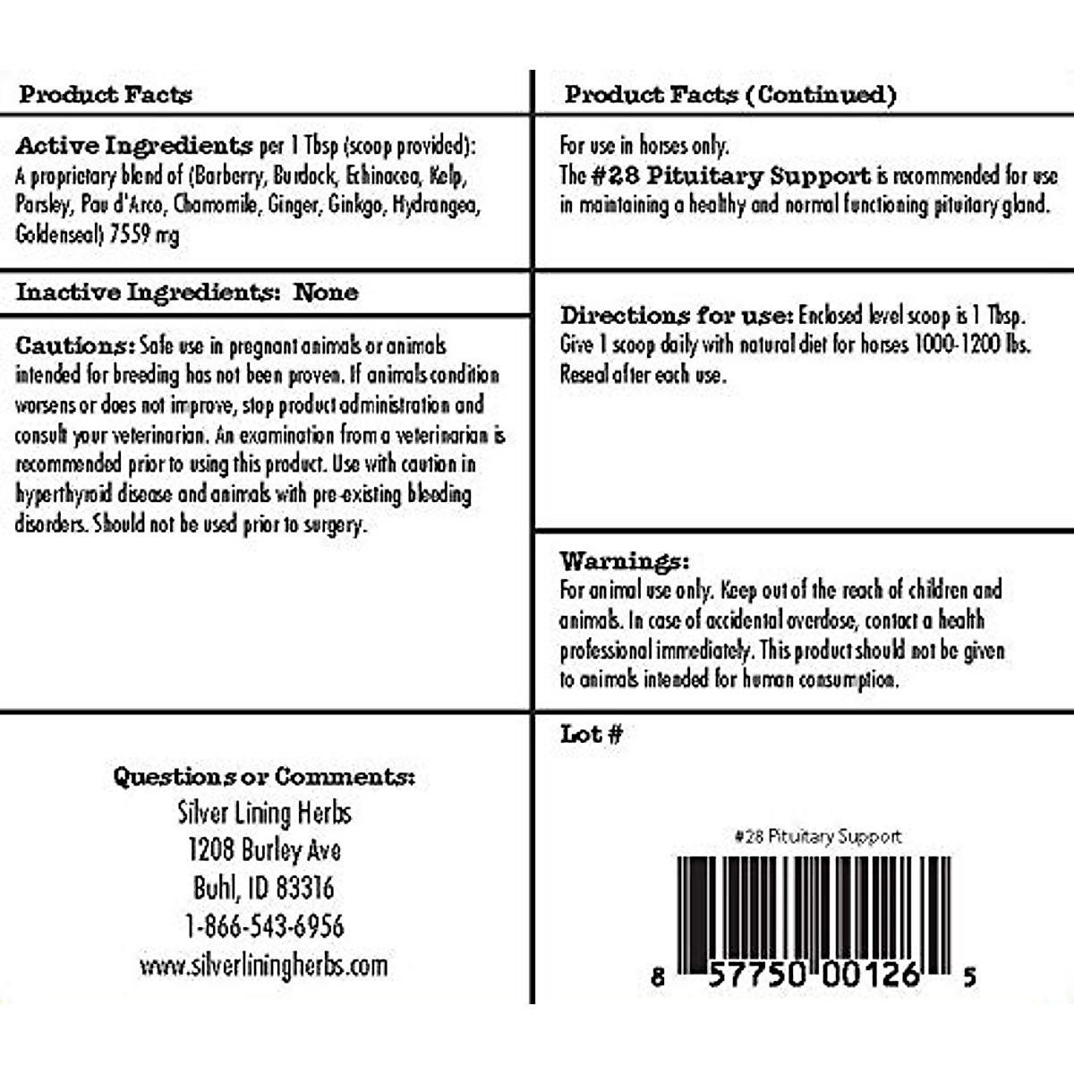 Silver Lining Herbs 28 Pituitary Support - Supports Equine Normal Function and Health Of the Pituitary - Natural Herbal Blend May Help Pituitary Dysfunction in Senior Horses - 1 lb Bag