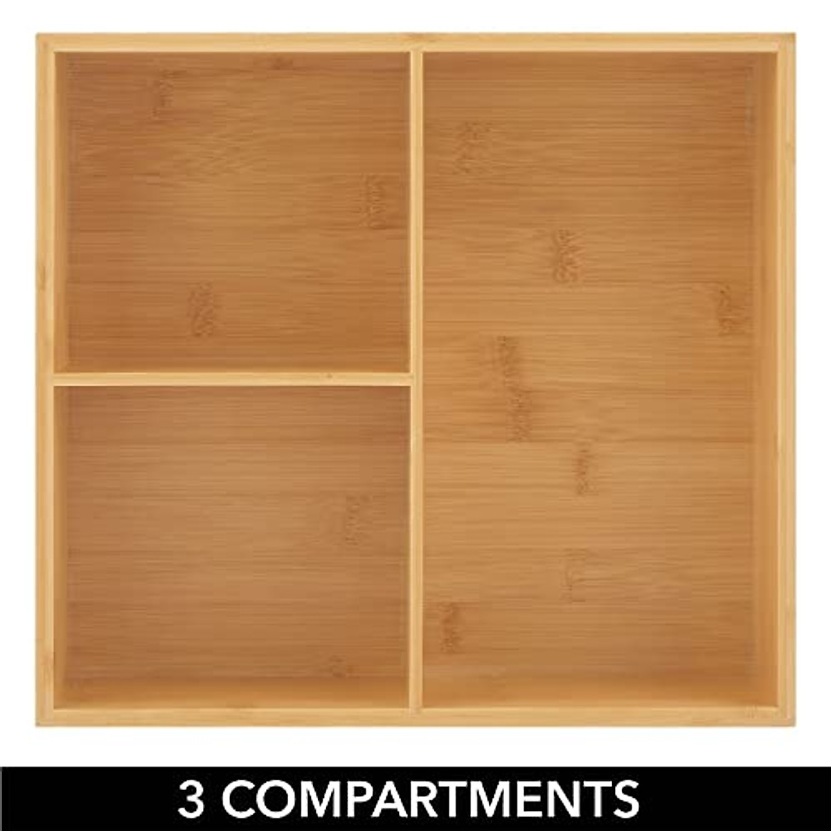 mDesign Bamboo Wood Kitchen Storage Bin Organizer for Food Container Lids and Covers - Use in Cabinets, Pantries, Cupboards - Large Divided Organizer with 3 Sections - 12" Long - Natural