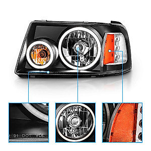 AmeriLite 1pc Black Replacement Headlights Corner Dual LED Halo Set For 01-11 Ford Ranger - Passenger and Driver Side