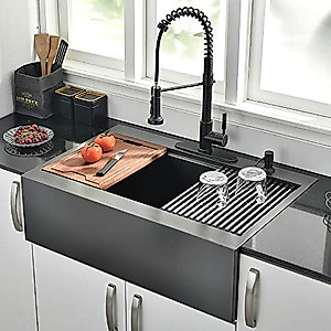 33 Inch Farmhouse Drop In Kitchen Sink Workstation Black- 33X22 inch Black Stainless Steel Drop In Apron Front Farmhouse Sink Workstation Kitchen Sink Single Bowl 16 Gauge Stainless Steel Farm Sink
