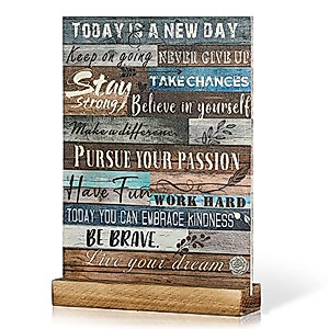 Desk Decor Presents Inspirational Encouragement Cheer Up Plaque Motivational Bathroom Decoration Modern Office Positive Quotes for Women Rustic Inspiring Art Table Decorative Wooden Sign with Stand
