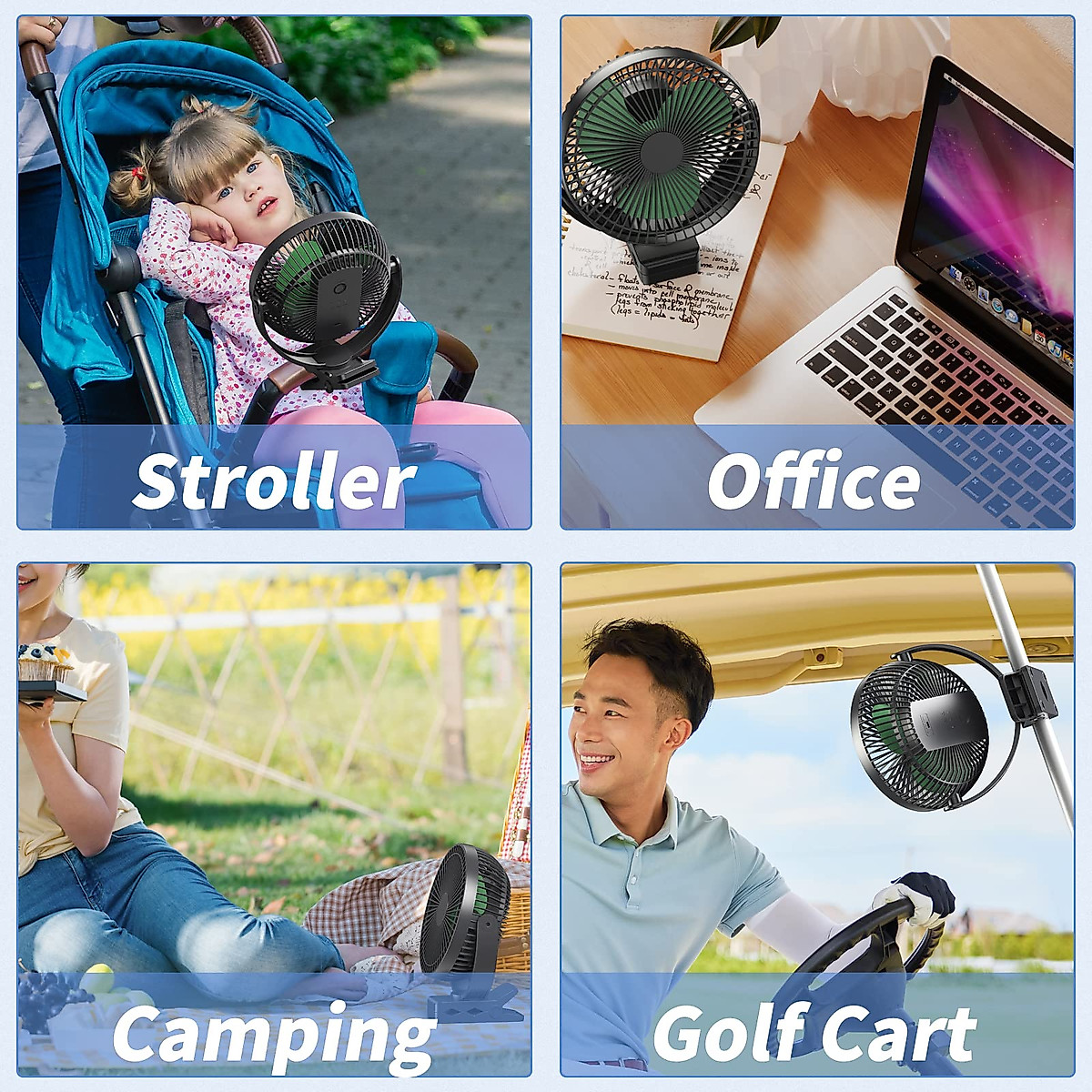 Clip on Fan, Rechargeable Portable Fan, 8 Inch Small Desk Fan - 10000mAh Battery Powered Fan with 4 Speed, 360° Rotation Personal Fan Suitable for Golf Cart, Bedroom, Travel and Camping (Green)