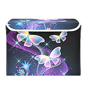 innewgogo Flowers Butterfly Storage Bins with Lids for Organizing Large Collapsible Storage Bins with Handles Oxford Cloth Storage Cube Box for Dog Toys