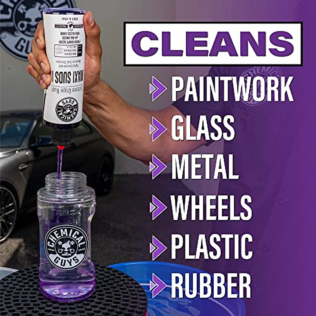 Chemical Guys CWS 1010 64 Maxi-Suds II Foaming Car Wash Soap (Works with Foam Cannons, Foam Guns or Bucket Washes) Safe for Cars, Trucks, Motorcycles, RVs & More, 64 fl. Oz (Half Gallon), Grape Scent
