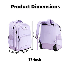 MATEIN Rolling Backpack for Women, 17 Inch Travel Laptop Backpacks with Wheels, Waterproof Large Roller Carry On Luggage Wheeled Backpack, Trolley Overnight Suitcase Business Computer Bag, Purple