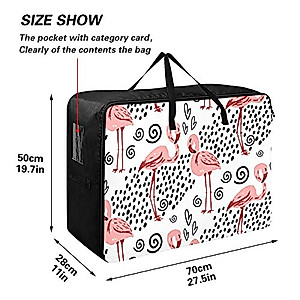 MCHIVER Quilt Storage Bag Clothing Organizer - Flamingo Pattern Under Bed Storage Bins Bedroom Storage Clear Window & Carry Handles Great for Under Bed Storage