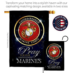 Breeze Decor Pray United Garden Flag Set with Stand Armed Forces Marine Corps USMC Semper Fi State American Military Veteran Retire Official House Yard Gift Double-Sided, Made in USA