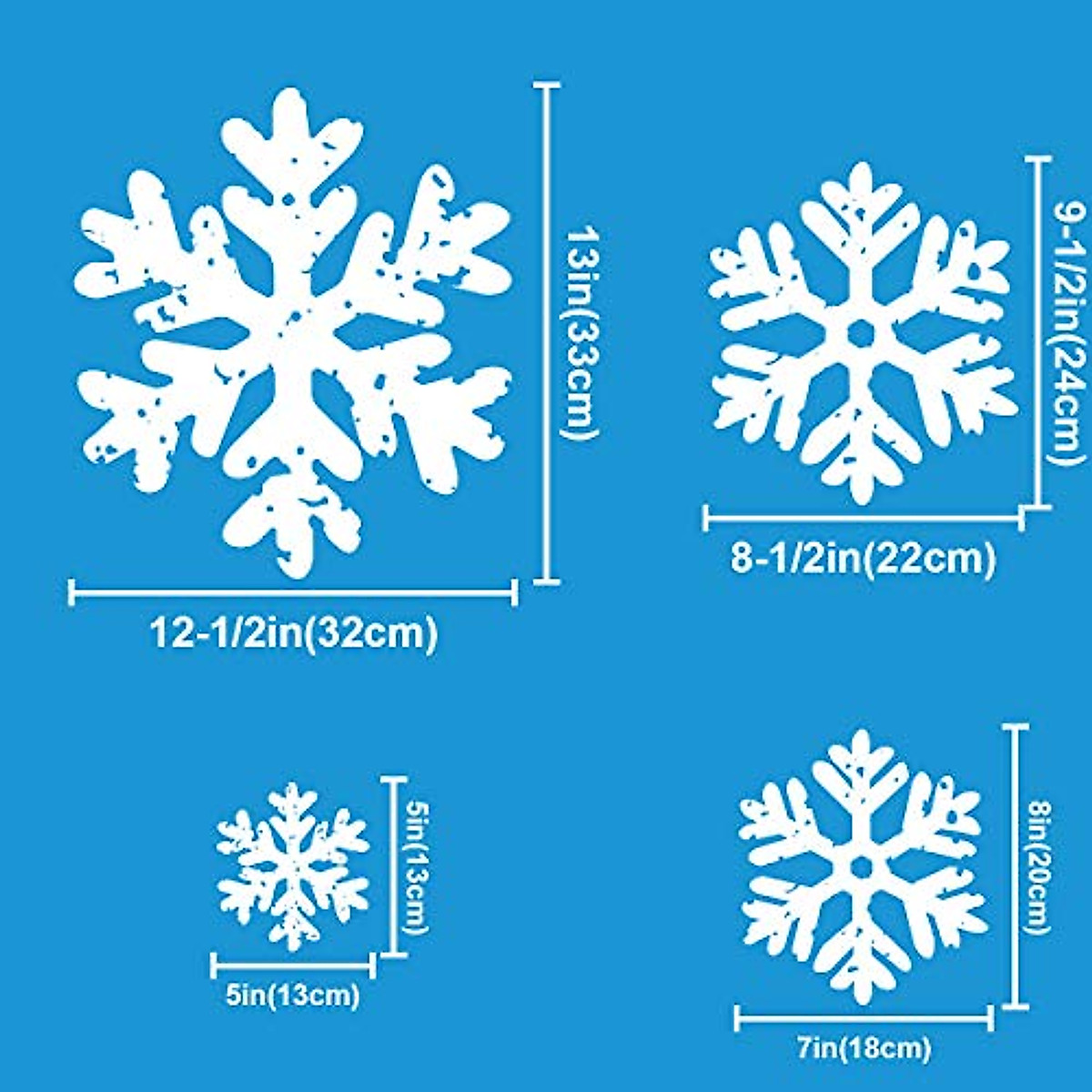 Ivenf Christmas Decorations Indoor, 8 Sheets Extra Large White Snowflake Window Clings Decor, Farmhouse Rustic Xmas Snowflake Decorations for the Home School Office Classroom Kids Winter Holiday Party