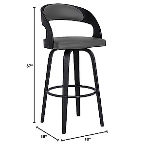 Shelly Faux Leather Swivel Barstool, 26" Counter Height, Black and Gray