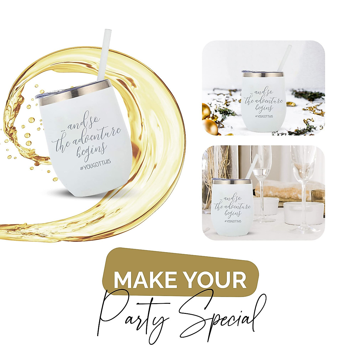 The Adventure Begins - Congratulations Gifts For Women, Going Away Gifts for Friends Moving, or Welcome To the Team- Perfect New Beginnings Gift - 12oz Stainless Steel Glass with Straw and Lid