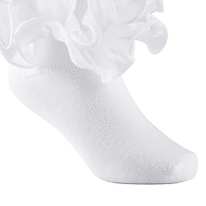 Yepami 3 Pairs Girls Ruffle Socks Big Double Lace Frilly Trim Dress Socks (White, Small, 2_years)