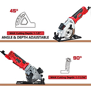 PowerSmart 4 Amp 4-1/2 Inch Mini Circular Saw with 2 Wood Blades and Laser Guide
