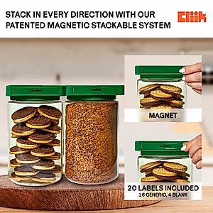 Cliik 3-Pack Magnetic Stackable Kitchen Containers, Jars for Organization and Storage, Kitchen Storage & Pantry Organizer with Lid, Shatterproof, Leakproof & Airtight
