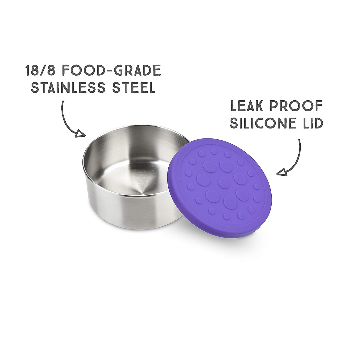 LunchBots 4.5 oz Leak Proof Snack and Side Dish Containers - Spill Proof in Bags and Bento Boxes - Food-Grade Stainless Steel With Silicone Lids - Set of 2 (Purple)