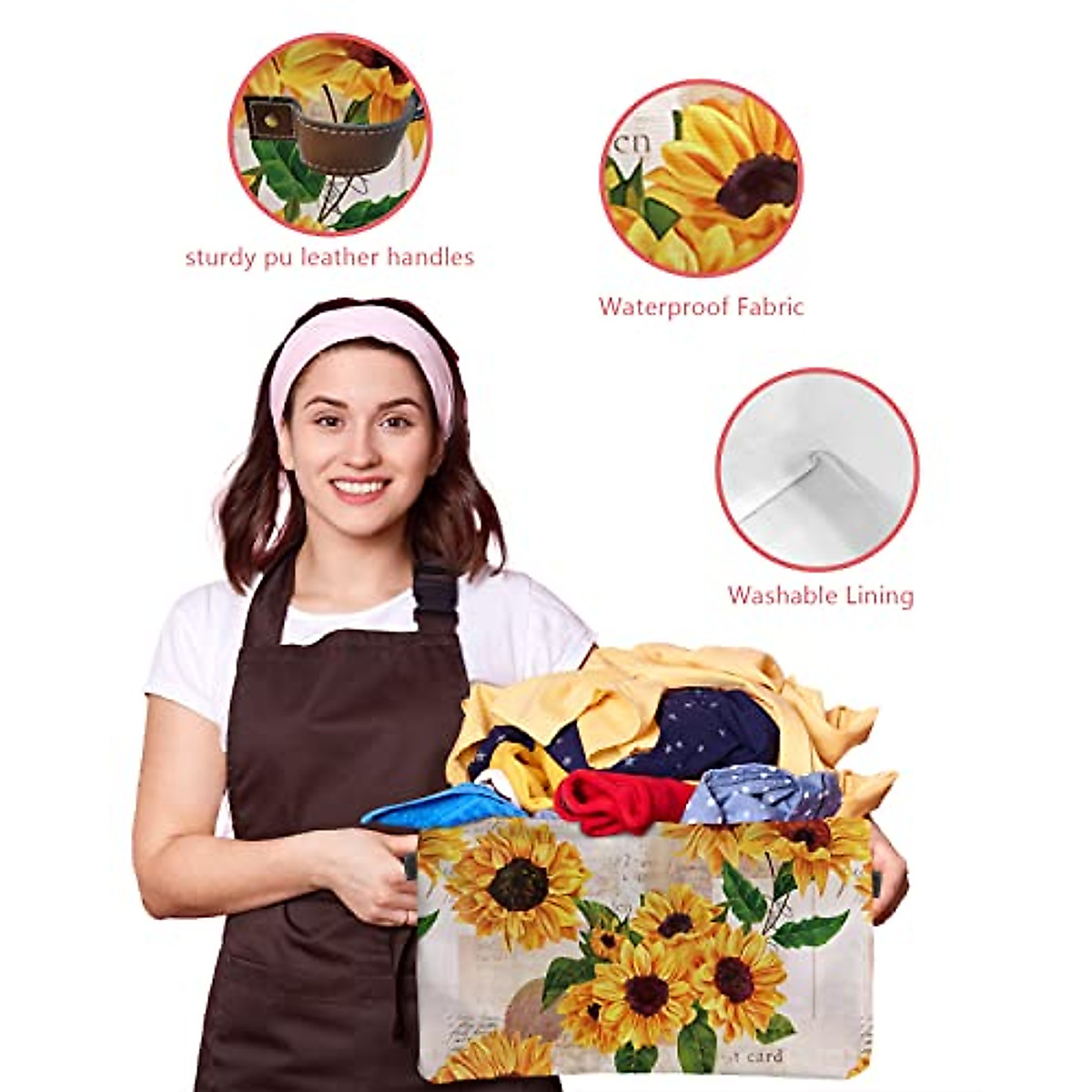 Storage Baskets for Shelves, Foldable Rectangle Storage Baskets, Sunflower with Old Newspaper Storage Containers for Organizing Dorm Closet Room, 2-Pack (15” x 11” x 9.5”)