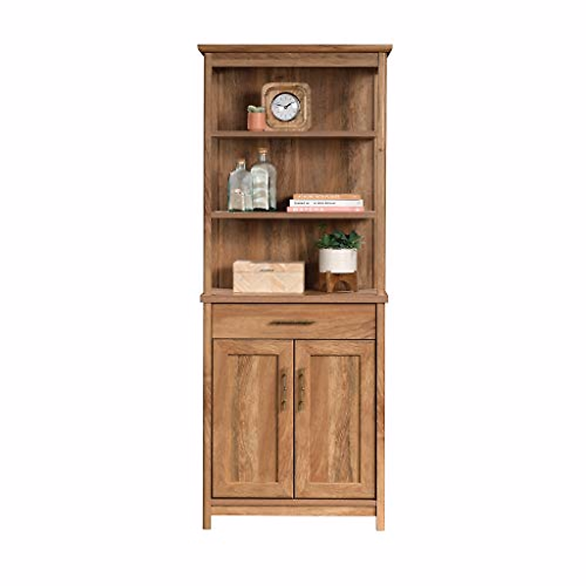 Sauder Coral Cape Library with Doors, L: 26.77" x W: 16.18" x H: 66.97", Sindoori Mango Finish