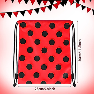 Woanger Ladybug Party Drawstring Bags Ladybug Party Favors Red Black Polka Dots Candy Goodie Gift Bags for Birthday Baby Shower Supplies(16 Pcs)