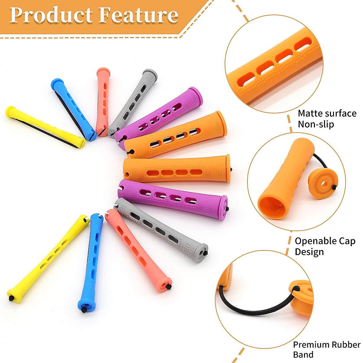 120Pcs Hair Perm Rods Set, 6 Sizes Plastic Hair Cold Wave Rods, Heatless Perming Rods Hair Curlers Rollers with Pintail Comb for Long Short Straight Curly Natural Hair DIY Hairdressing Styling Tools