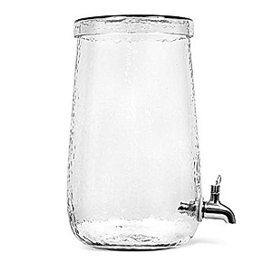 BirdRock Home 1.5 Gallon Hammered Glass Beverage Dispenser with Lid - Stainless Steel Spigot - Decorative Round Jar for Drinks - Lemonade Sangria Tea Water Drink Jar Jug - Home Parties