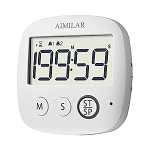 AIMILAR Digital Timer with Alarm Clock - Countdown Kitchen Cooking Timer, Big Digits, Magnetic, Stand, Hang, for Oven Baking Kids Teacher Study Games Office Gym Exercise White