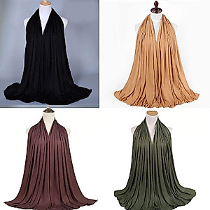 Youme Stretch Jersey Turban Head Wraps African for Women Dreadlocks Scarf Ultra Soft Headband Long Hair Breathable Solid Color Tie Large Headbands, Black+coffe+light Brown+army Green