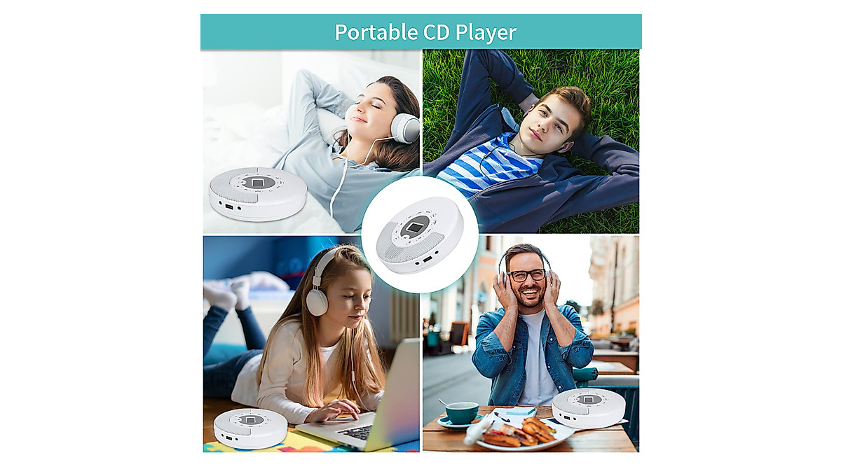 Portable Bluetooth CD Player with Stereo Speakers & Rechargeable Battery