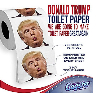 Trump Political Toilet Paper Roll by Gagster - 3 Ply Funny Novelty Gag TP with Full-Color Image - 200 Sheets Per Roll - Prank Gift for Adults - Printed on Every Sheet - Make Your Butt Laugh