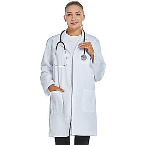 VOGRYE Professional Lab Coat for Women Long Sleeve, White, Unisex XL