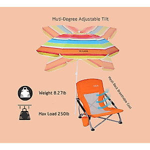 Beach Chair, Beach Chair and Umbrella, Folding Beach Chair, Beach Chairs for Adults, Low Beach Chair, Folding Chair with Umbrella, Camping Chair, Sillas De Playa (1-Pack Orange)