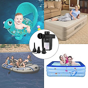 IEasⓄn Air Pump, Car Home Dual-use Air Pump Air Mattress Pump for Inflatable Blow up Pool Raft Bed Boat Toy Exercise Ball AC Inflator Deflator with 3 Nozzles,100-240V (Black)