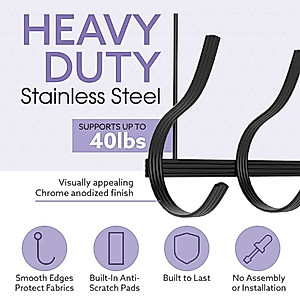 Richards Over The Door Hooks - Stainless Steel and Heavy-Duty Hanger for Clothes, Coat, Towel, Bag, Robe, Hat and Purse | 17x3x10 inches | Austin - Black