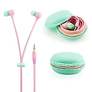 GEARONIC TM Cute 3.5mm in Ear Earphones Earbuds Headset with Macaroon Ear Buds Organizer Box Case Compatible with Smart Phones PC MP3 (Blue)