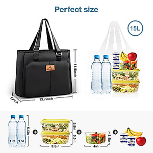 HSHRISH Large Insulated Lunch Bag for Women, Cute Leakproof Lunch Tote Bag with Adjustable Strap, Womens Lunch Bags for Work Shopping Outdoor Picnic, 14L(Black)