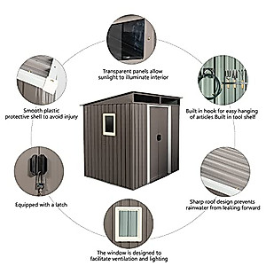 6ft X 4.5ft Outdoor Storage Shed, Galvanized Metal Garden Shed with Window and Metal Foundation, Tool Storage Shed for Patio Lawn Backyard (Gray-with The window-6ftx4.5ft)