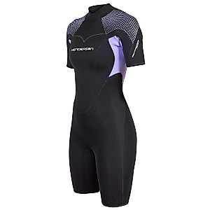 Henderson Women's 3mm Thermoprene Pro Back Zip Shorty Wetsuit, Black/Lavander, 8