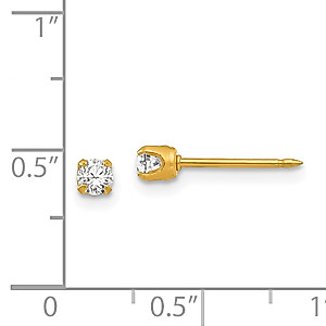 14K Yellow Gold 3mm Rhinestone Crystals Stud Earrings Ear Piercing Studs April Birthstone Jewelry