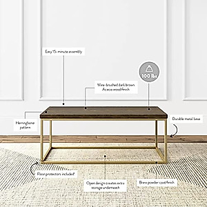 Nathan James Doxa Modern Industrial Coffee Table Wood in with Metal Rectangle Frame, Dark Brown/Gold, 22D x 44W x 17H in