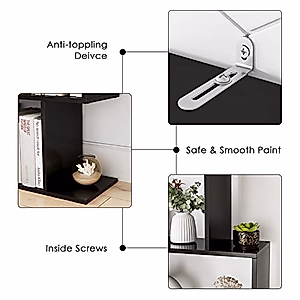 FOTOSOK 6 Tier Bookcase, S-Shaped Black Bookshelf,Tall Bookcase Freestanding Display Shelf for Bedroom, Living Room, Home Office