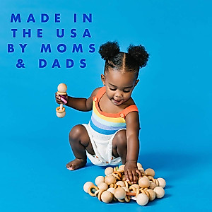 Wood Baby Rattle Teether by Homi Baby, Perfect Montessori Grasping Teething Toy for Babies, Handmade in The USA, Sealed with Organic Virgin Coconut Oil & Beeswax (Natural)