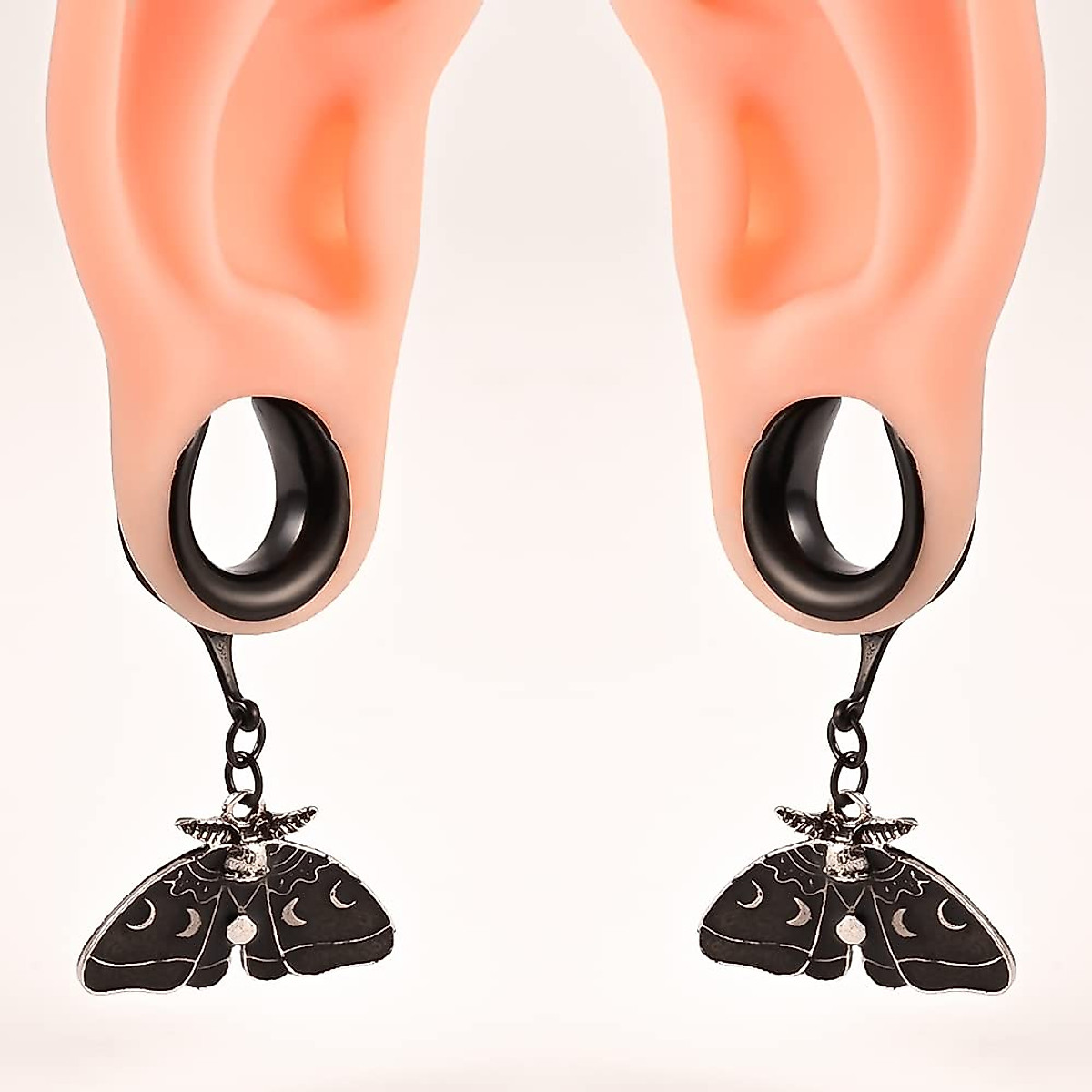 DOEARKO 2PCS Black Butterfly Dangle Saddle Ear Plugs Body Piercing Tunnels 316 Stainless Steel Hypoallergenic Earrings Plugs for Ears Expander Body Jewelry (10mm(00G), Black)