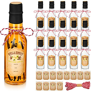 Tioncy 16 Pcs 5 oz Vanilla Extract Bottles for Homemade Clear Glass Bottles with Caps and Shrink Bands Vanilla Extract Sticker Syrup Gift Glass Food Storage Canister for Hot Sauce Beans Spice (Black)