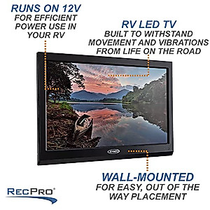 RecPro RV HD Ready 24 Inch 12V DC RV LED TV with Integrated HDTV (ATSC) Tuner, HD Ready (1080p, 720p, 480p), 1920 x 1080 Full HD, Dual Function Wireless Remote Control, Black