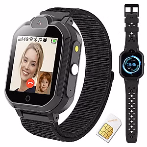 Volga 4G Kids Smart Watch for Boys Girls,Kids Smart Watch with GPS Tracker SIM Card WiFi Voice Video Call Pedometer Camera SOS Alarm Clock Touch Screen,Smart Watch for Kids Age 4-15 Gifts(Black)