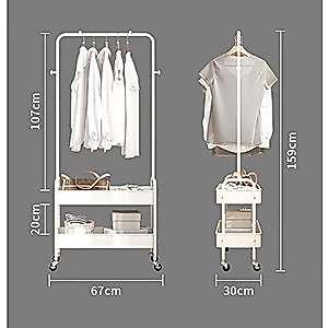 ZBYL Clothing Rolling Wardrobe Garment Rack with Wheels, Metal Clothes Closet Rack with Bottom Shelf, Portable Organizer Standard Rod with Hooks for Hanging Clothes, 68×160cm