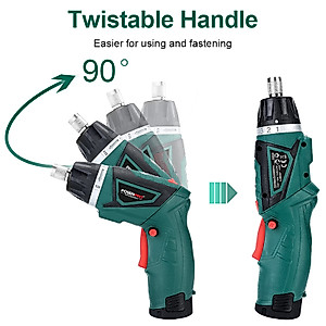 POSENPRO Cordless Electric Screwdriver wtih 2 Battery, 7.2V Rechargeable Power Screwdriver with 48 pcs Accessories, Screw Gun with 6+1 Torque Setting & Twistable Handle for Home DIY, BMC Packing