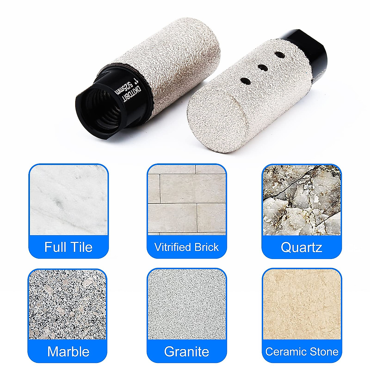Diamond Coated Finger Bit, 1" Tile Milling Bit to Enlarge Grind Polish Shape Holes on Porcelain Ceramic Marble Granite Tile Countertop, with 5/8-11 Thread to 3/8" Hex Shank Adapter, Diameter 25mm
