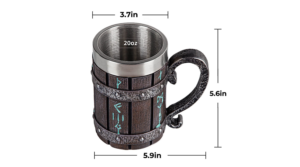 Nordic Viking Rune Mug - Unique 20oz Beer Tankard Gift