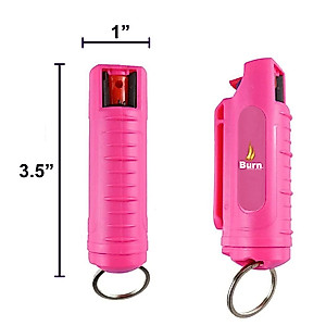 Burn Pepper Spray Keychain for Women Self Defense - Max Strength OC Spray - 1/2oz Molded Case Pink